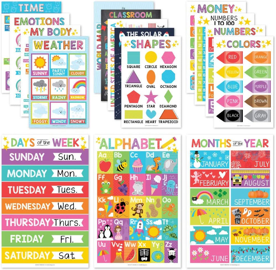 16 Laminated Educational Posters (alphabet, months, numbers & more ...
