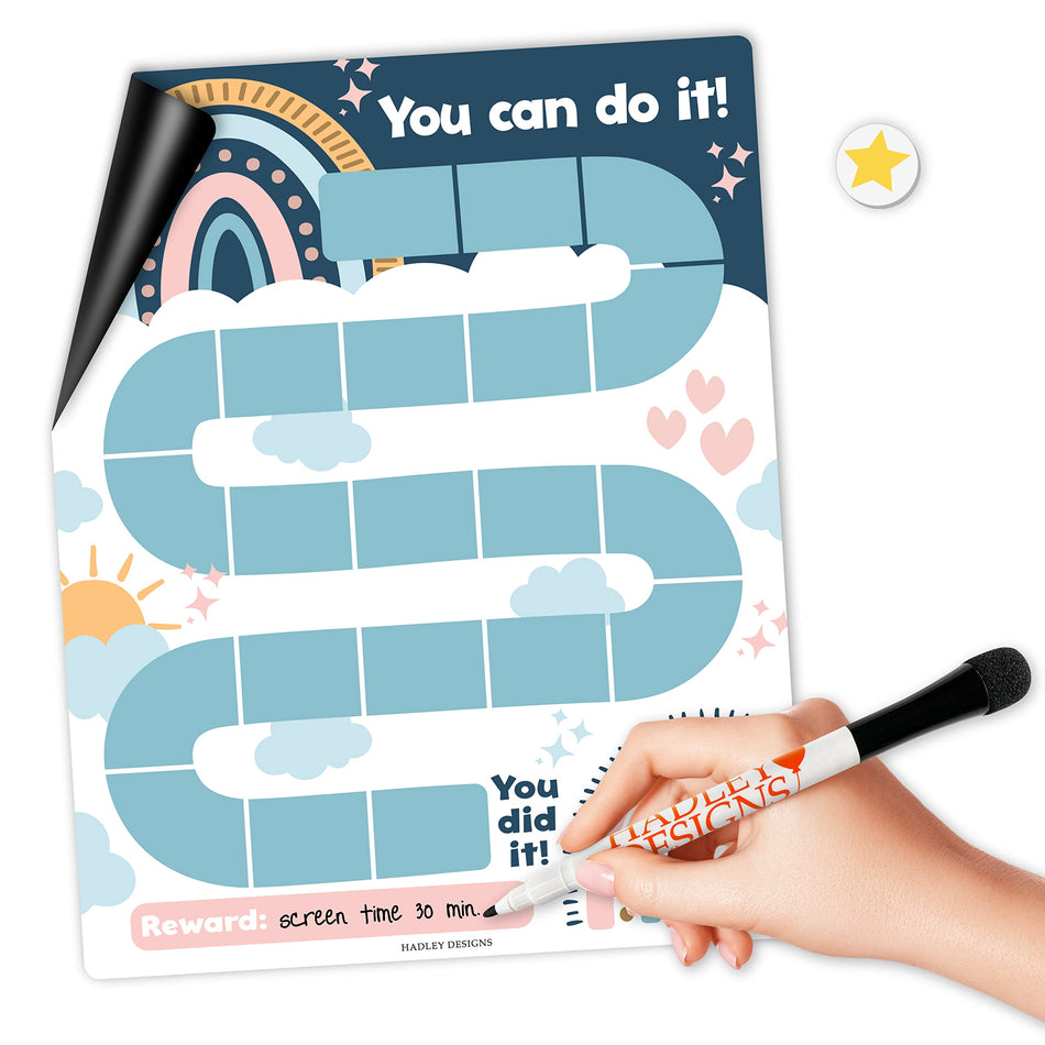Magnetic Reward Chart Game for Kids (Boho Rainbow Theme) | Hadley Designs