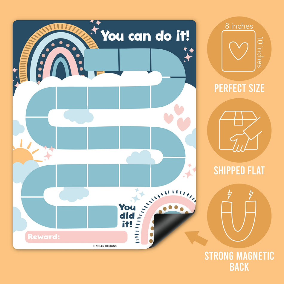 Magnetic Reward Chart Game for Kids (Boho Rainbow Theme) | Hadley Designs