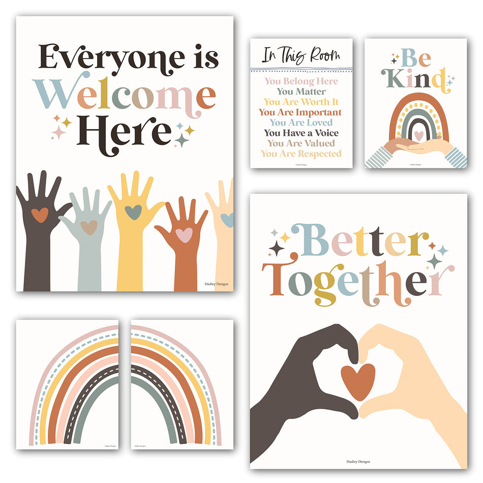 6 Boho Rainbow Diversity Posters | Hadley Designs