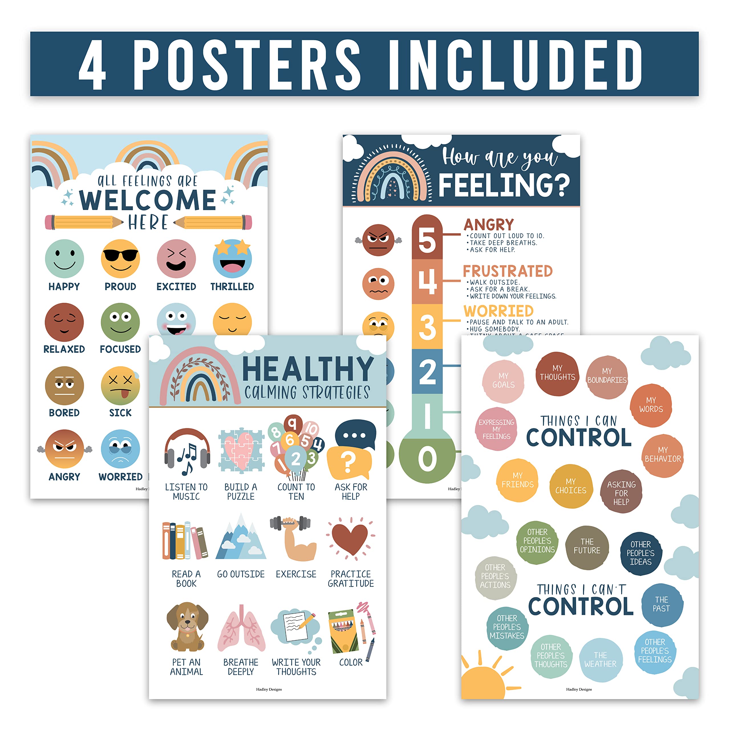 4 Laminated Boho Feelings Posters For Kids | Hadley Designs