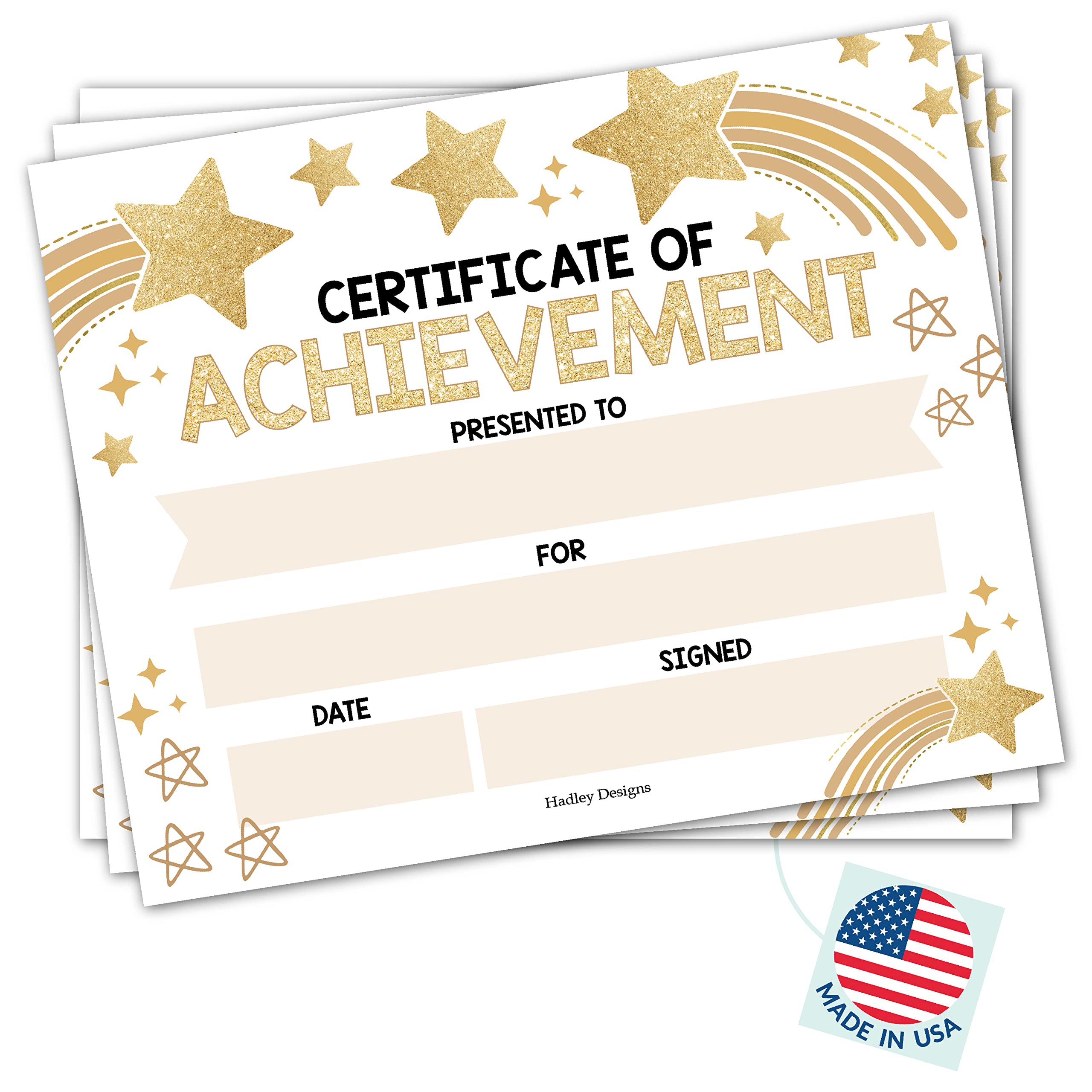 25 Gold Star Certificates of Achievement | Hadley Designs