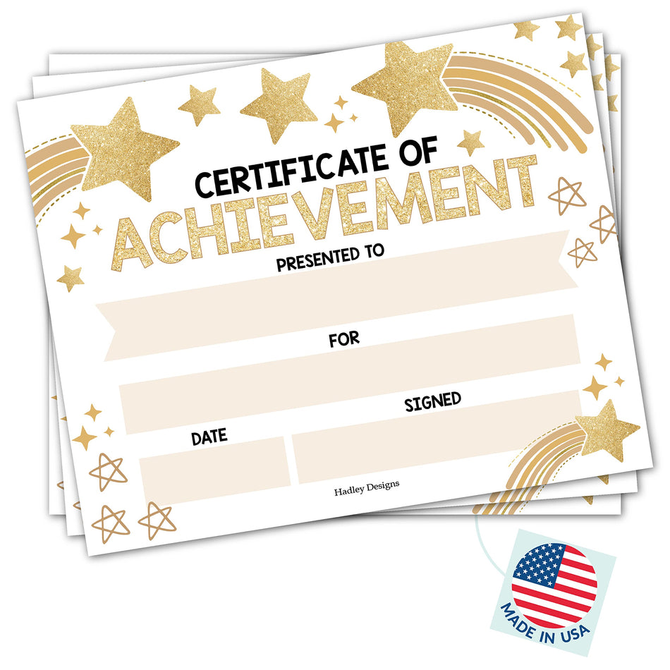 25 Gold Star Certificates of Achievement | Hadley Designs - Printables