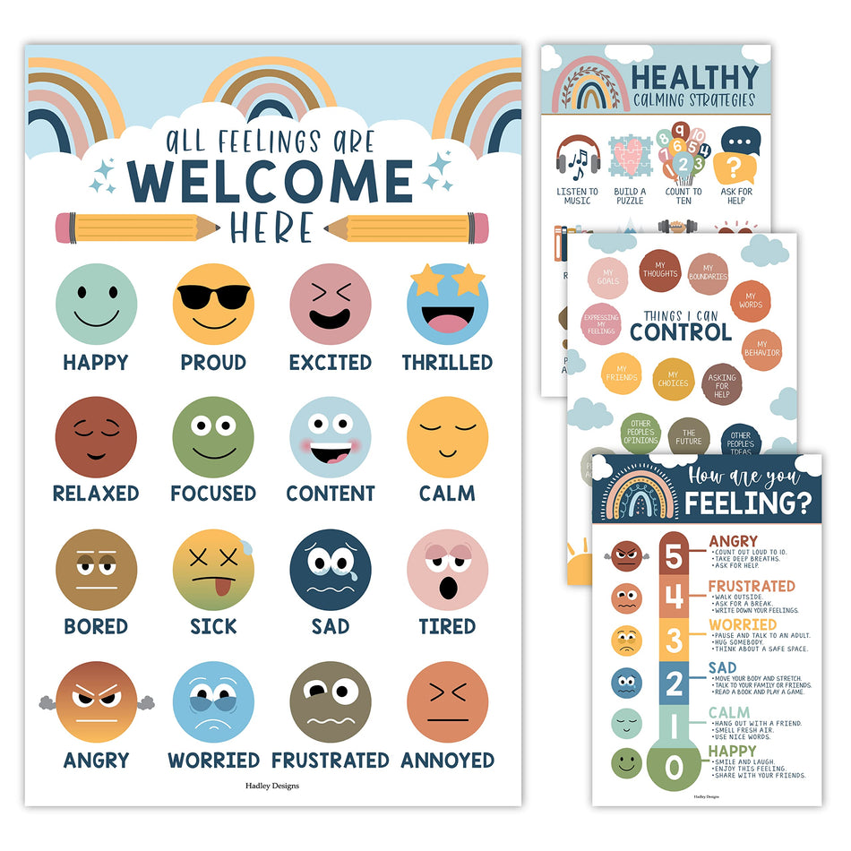 4 Laminated Boho Feelings Posters For Kids | Hadley Designs
