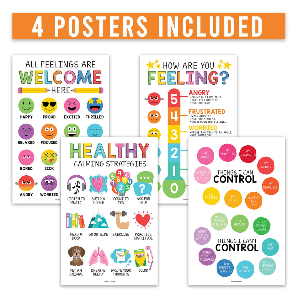 4 Laminated Colorful Feelings Posters For Kids | Hadley Designs