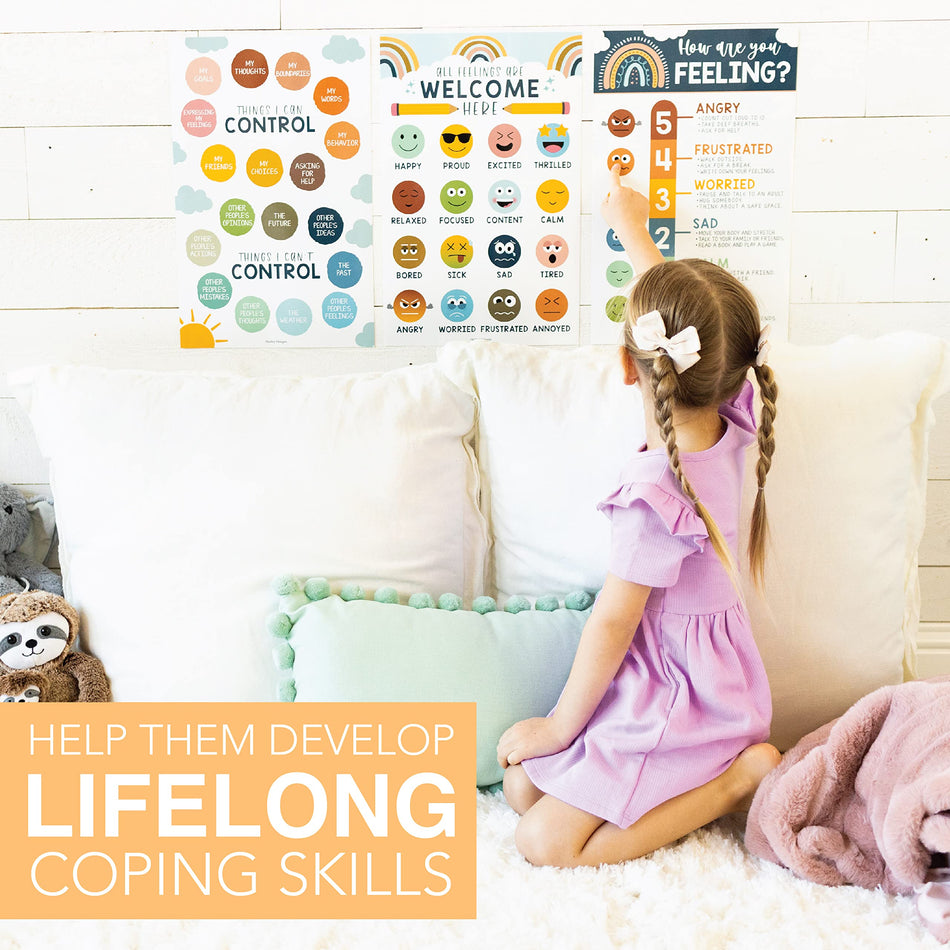 4 Laminated Boho Feelings Posters For Kids | Hadley Designs