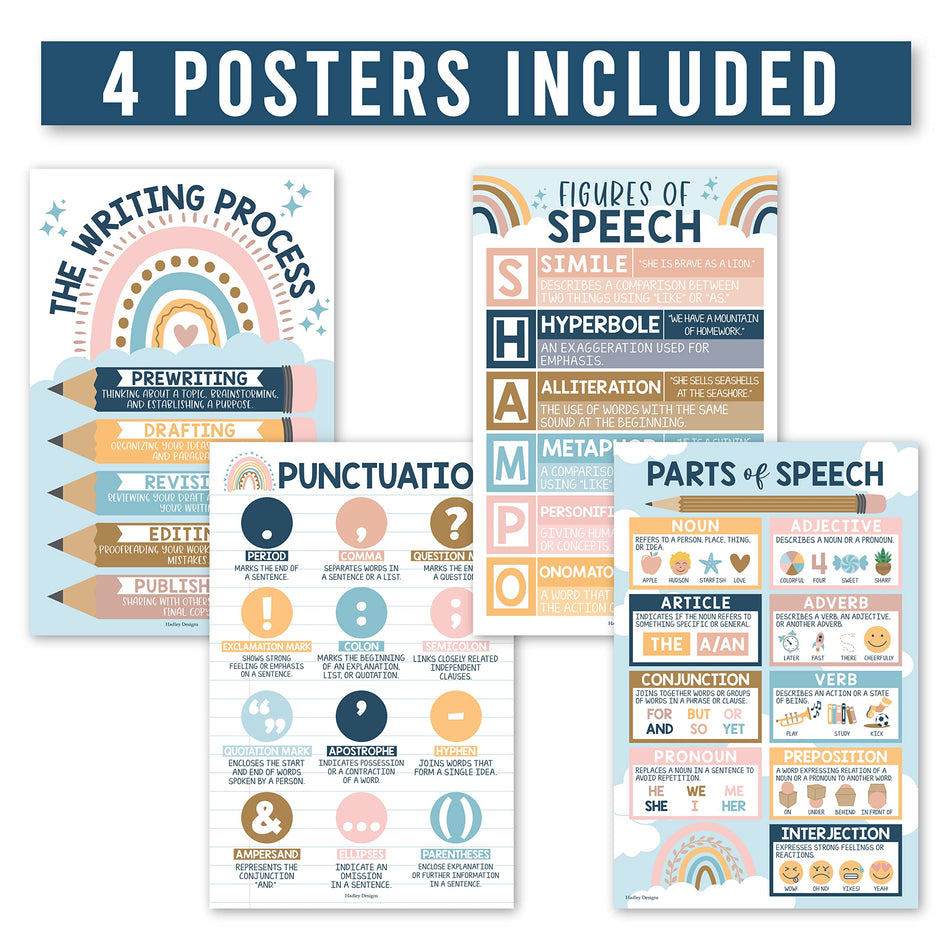 4 Laminated Boho Grammar Posters | Hadley Designs