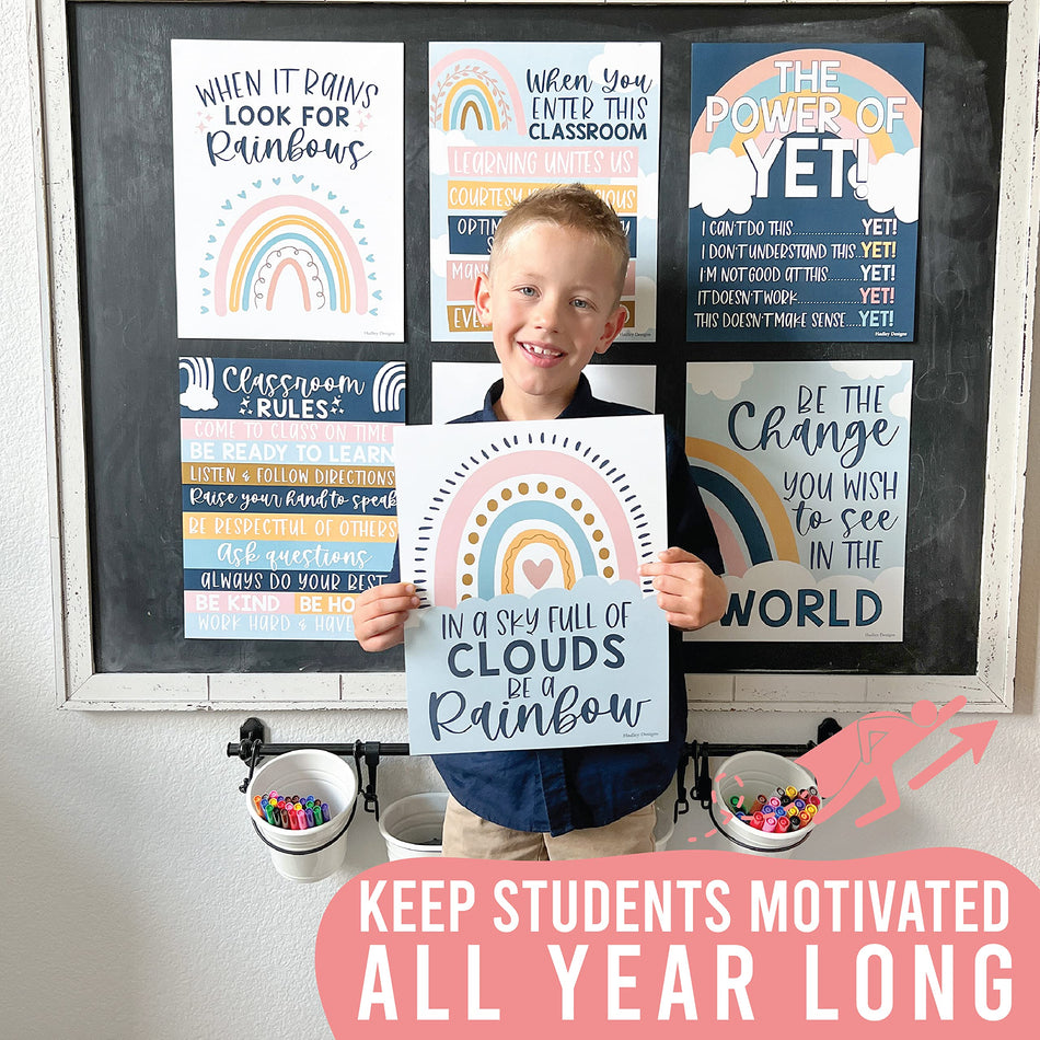 9 Boho Rainbow Motivational Classroom Signs | Hadley Designs - Printables