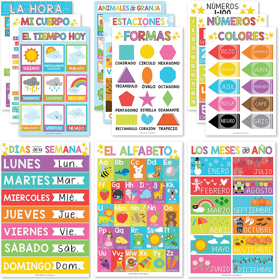 12 Spanish Educational Posters | Hadley Designs