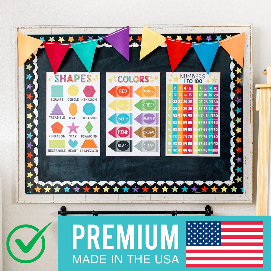 4 Laminated Educational Posters (Alphabet, Numbers, Colors & Shapes ...