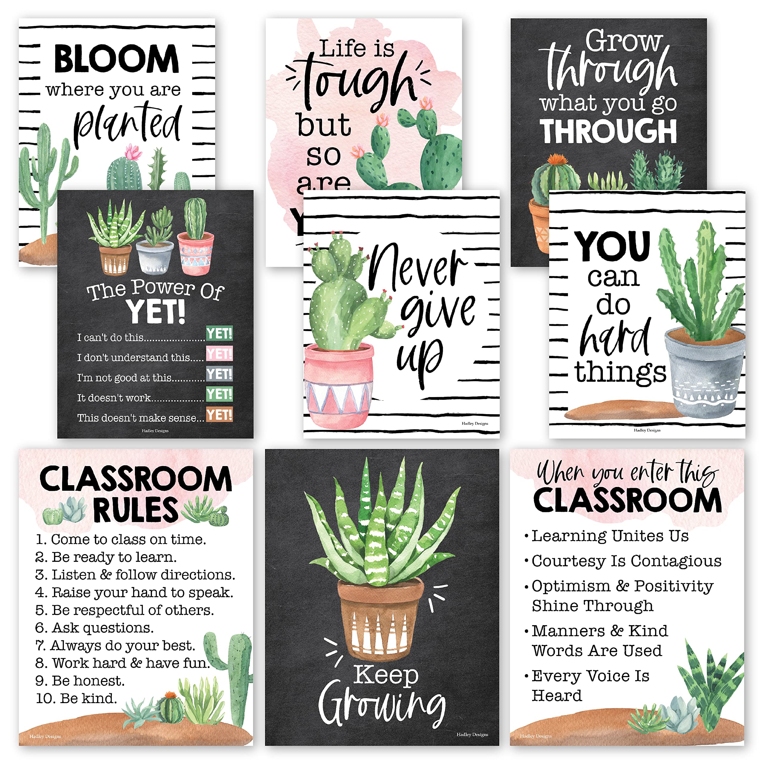 9 Cactus Themed Motivational Classroom Signs | Hadley Designs