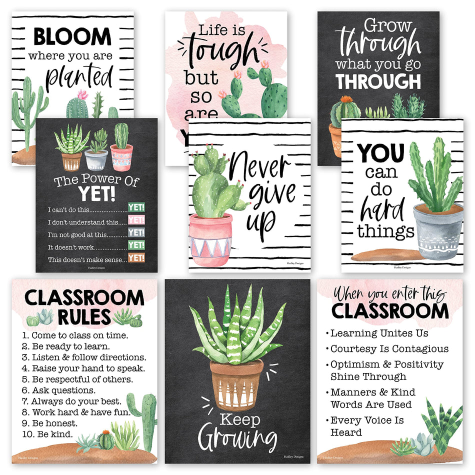 9 Cactus Themed Motivational Classroom Signs | Hadley Designs