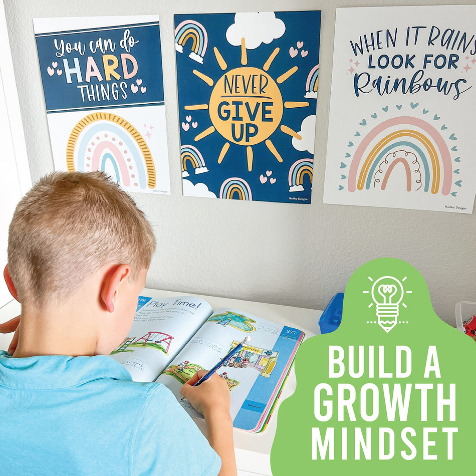 9 Boho Rainbow Motivational Classroom Signs | Hadley Designs - Printables