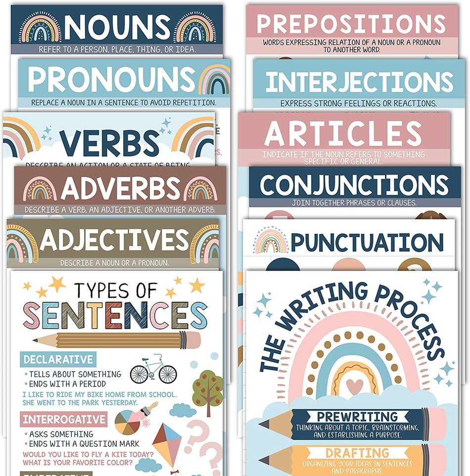 12 Boho, Laminated Parts Of Speech Posters | Hadley Designs - Printables