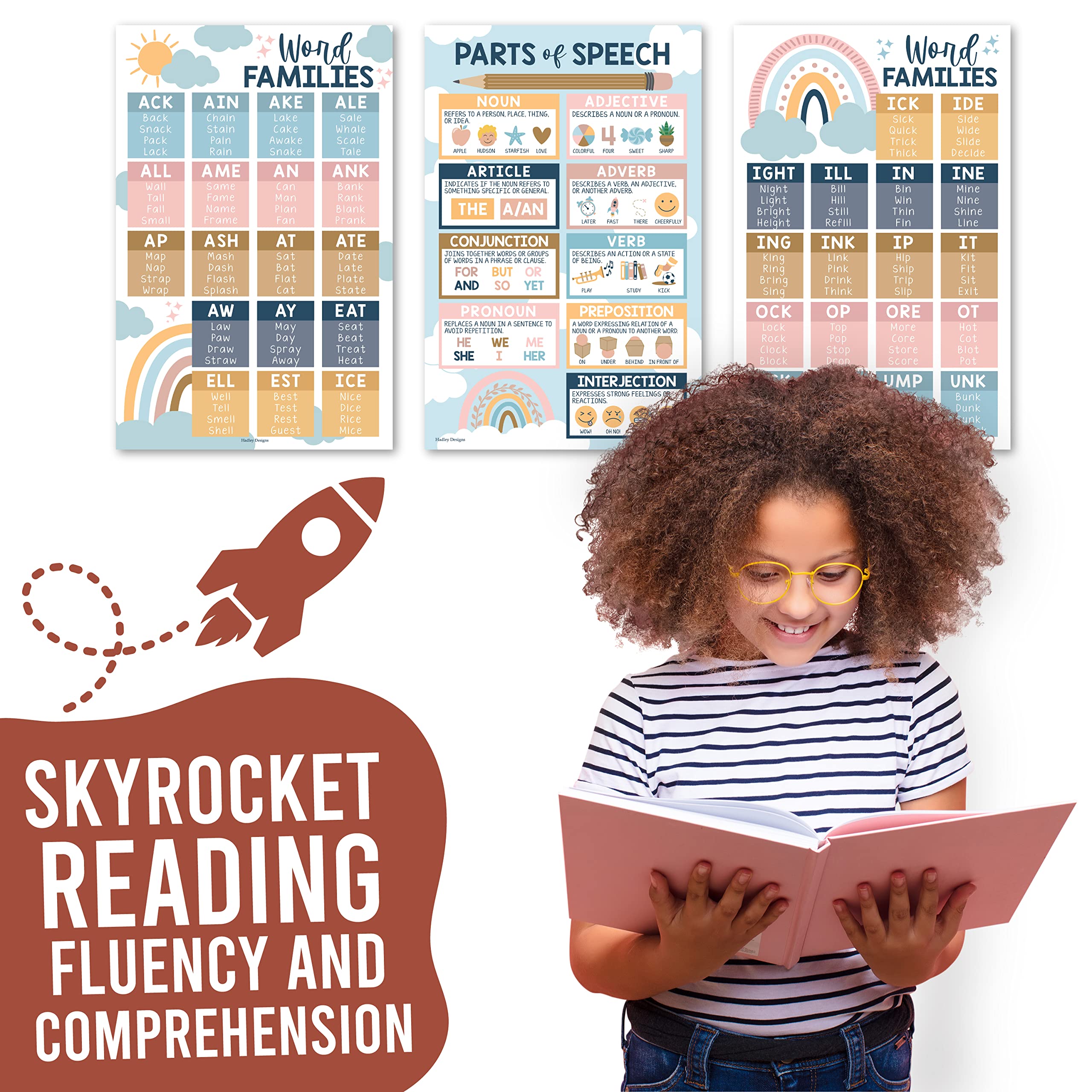 8 Laminated Sight Words Posters (Boho Rainbow Theme) | Hadley Designs