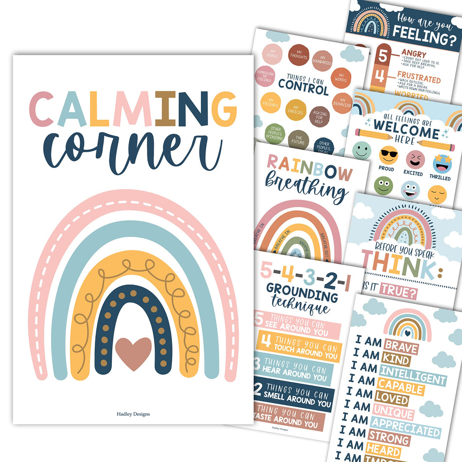 8 Boho Calming Corner Classroom Posters | Hadley Designs