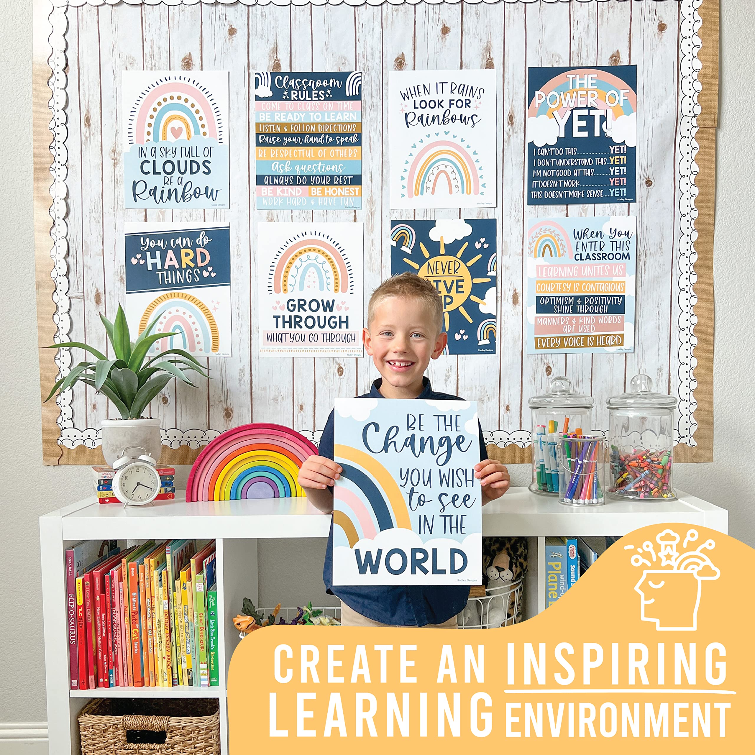 9 Boho Rainbow Motivational Classroom Signs | Hadley Designs - Printables