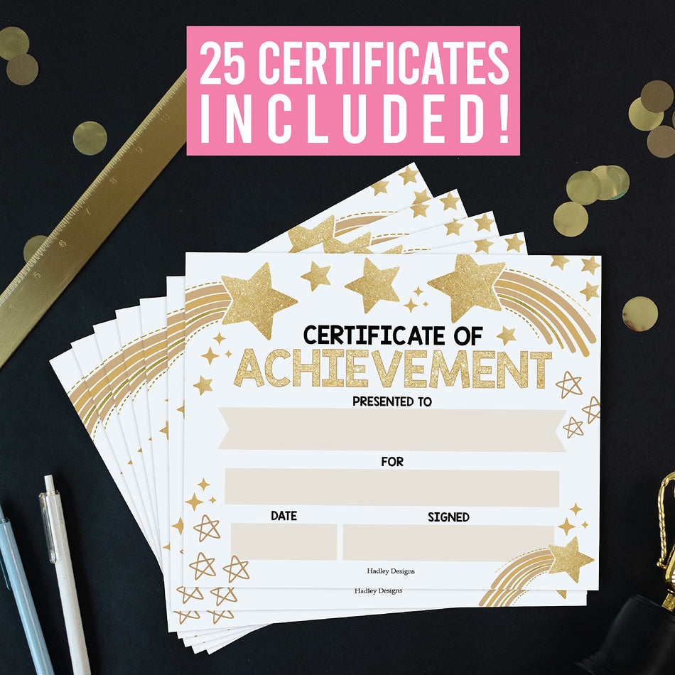 25 Gold Star Certificates of Achievement | Hadley Designs