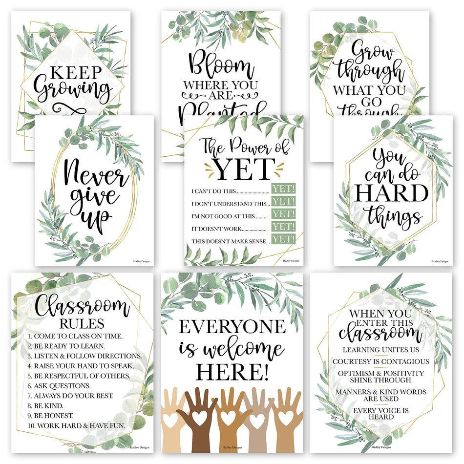 9 Eucalyptus Themed Motivational Classroom Signs | Hadley Designs
