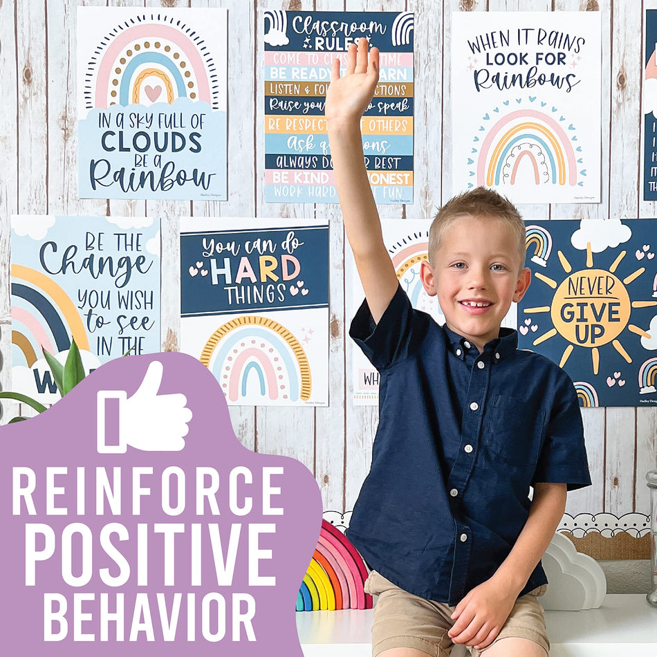 9 Boho Rainbow Motivational Classroom Signs | Hadley Designs - Printables