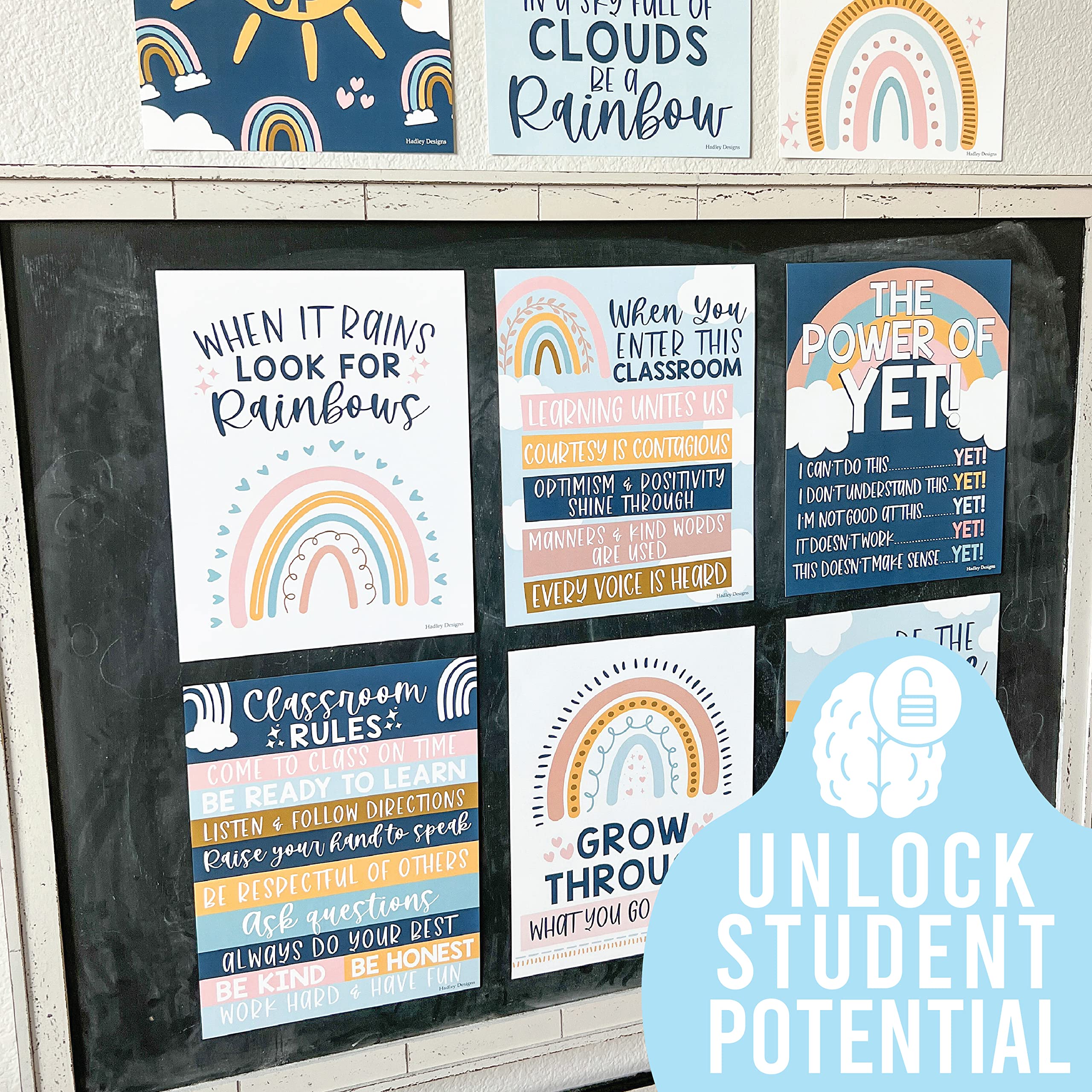 9 Boho Rainbow Motivational Classroom Signs | Hadley Designs - Printables