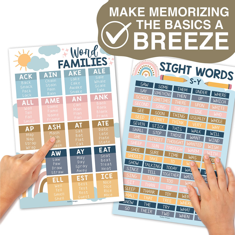 8 Laminated Sight Words Posters (Boho Rainbow Theme) | Hadley Designs