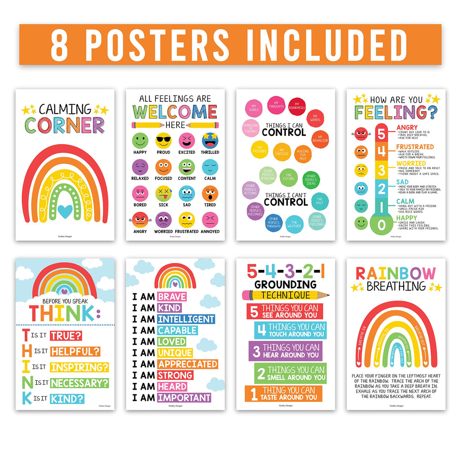8 Colorful Calming Corner Classroom Posters | Hadley Designs