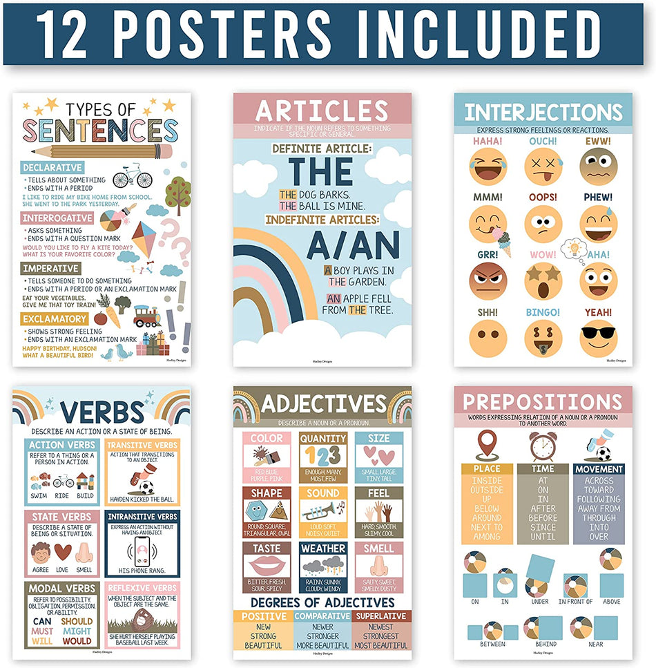 12 Boho, Laminated Parts Of Speech Posters | Hadley Designs - Printables