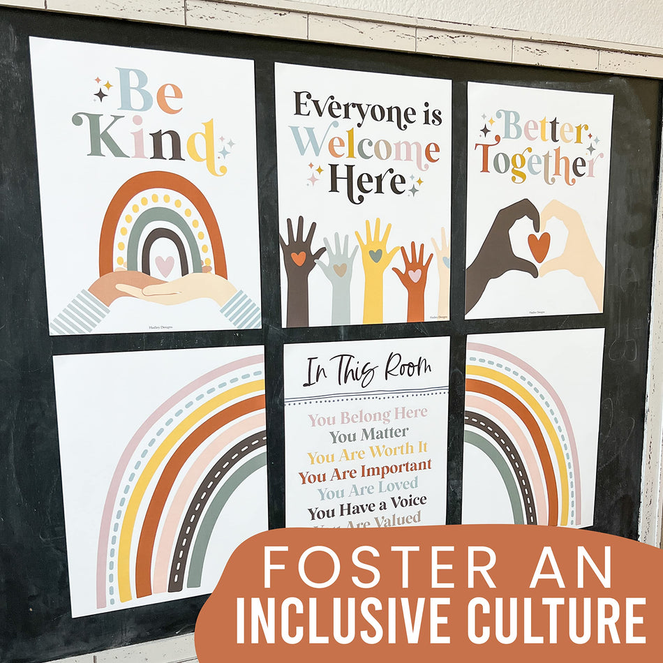 6 Boho Rainbow Diversity Posters | Hadley Designs