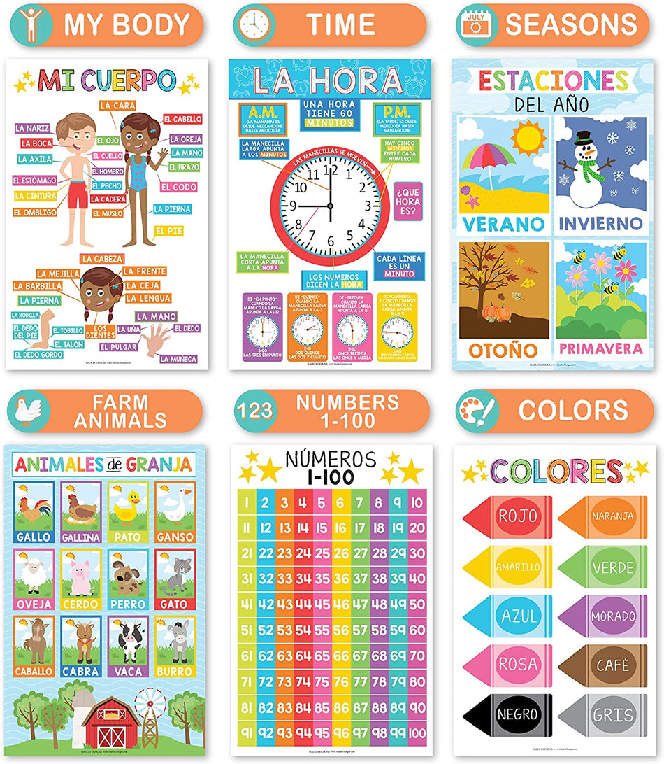 12 Spanish Educational Posters | Hadley Designs