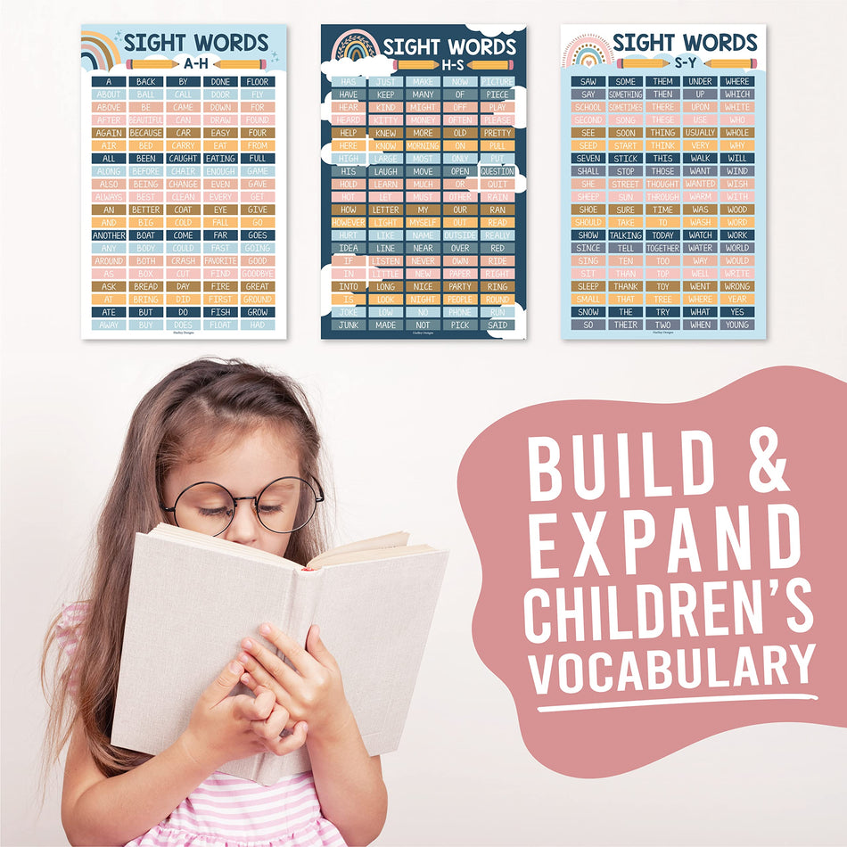 8 Laminated Sight Words Posters (Boho Rainbow Theme) | Hadley Designs