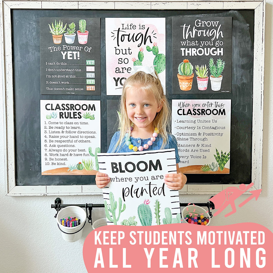 9 Cactus Themed Motivational Classroom Signs | Hadley Designs