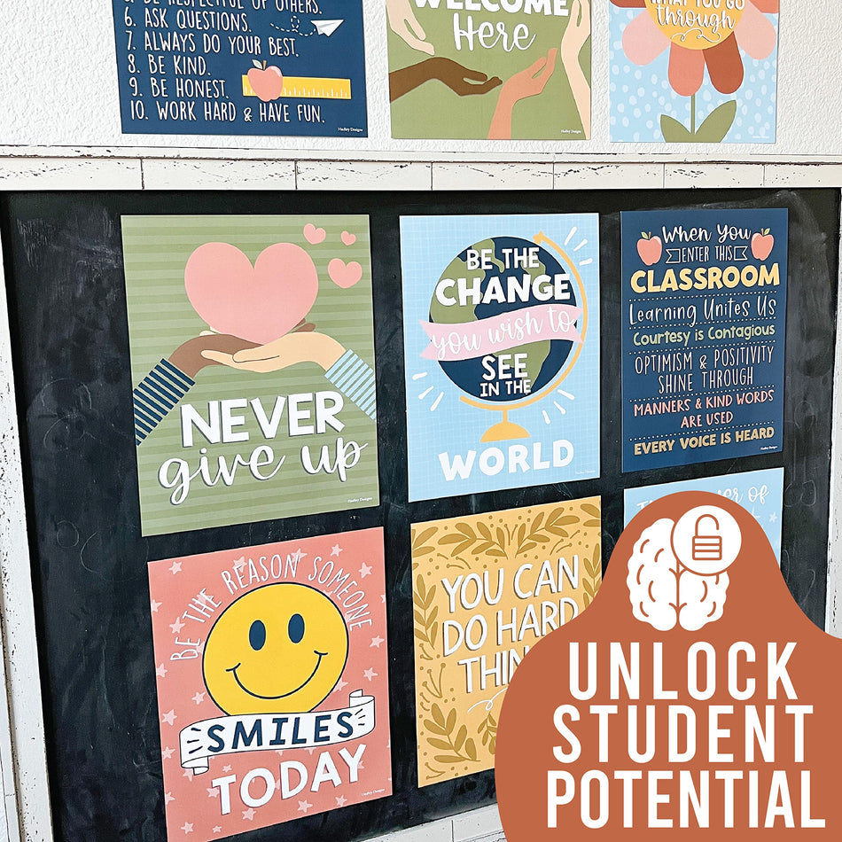 9 Colorful Motivational Classroom Signs - 11x14" | Hadley Designs