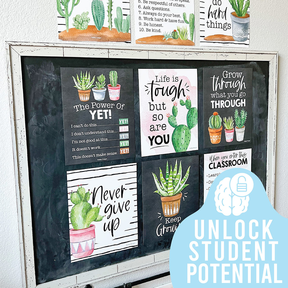 9 Cactus Themed Motivational Classroom Signs | Hadley Designs - Printables