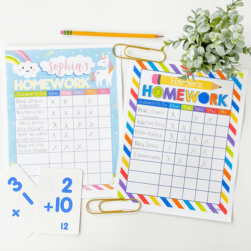 Printable Vertical Stripes Homework Chart Template | Hadley Designs