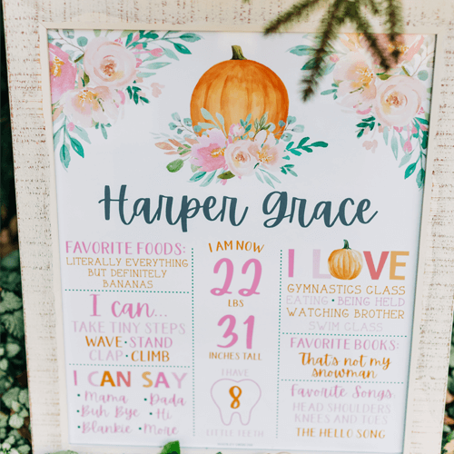 Printable Fall Pumpkin Kids Party Birthday Milestone Sign Template ...