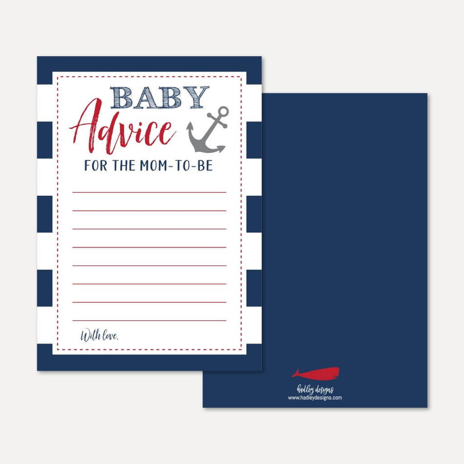 Printable Ahoy It's A Boy Nautical Baby Shower Advice Card Template ...