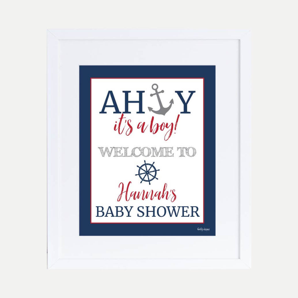 Printable Ahoy It's A Boy Nautical Baby Shower Welcome Sign Template ...