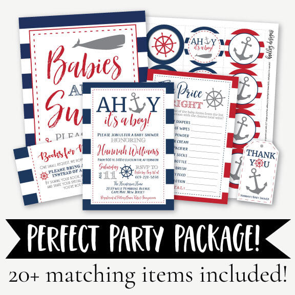 Printable Ahoy It's A Boy Nautical Baby Shower Complete Package ...