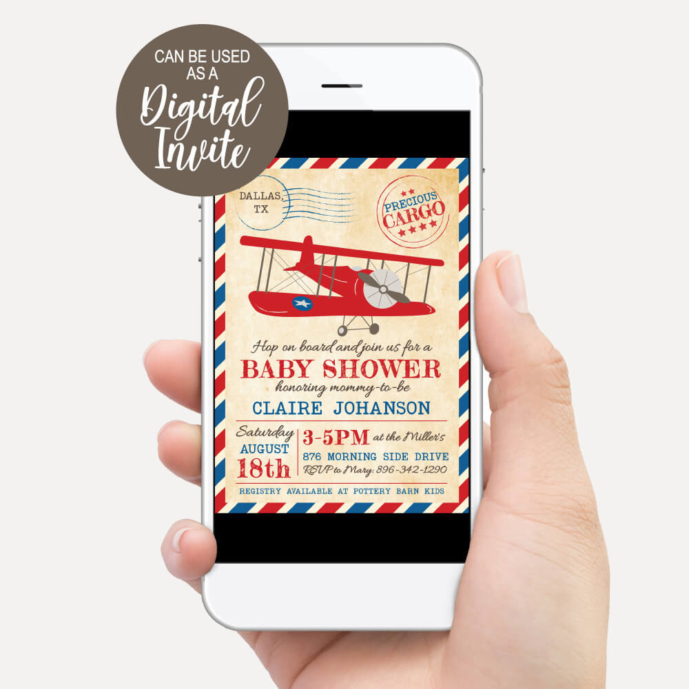Printable Airplane Baby Shower Invitation Template | Hadley Designs