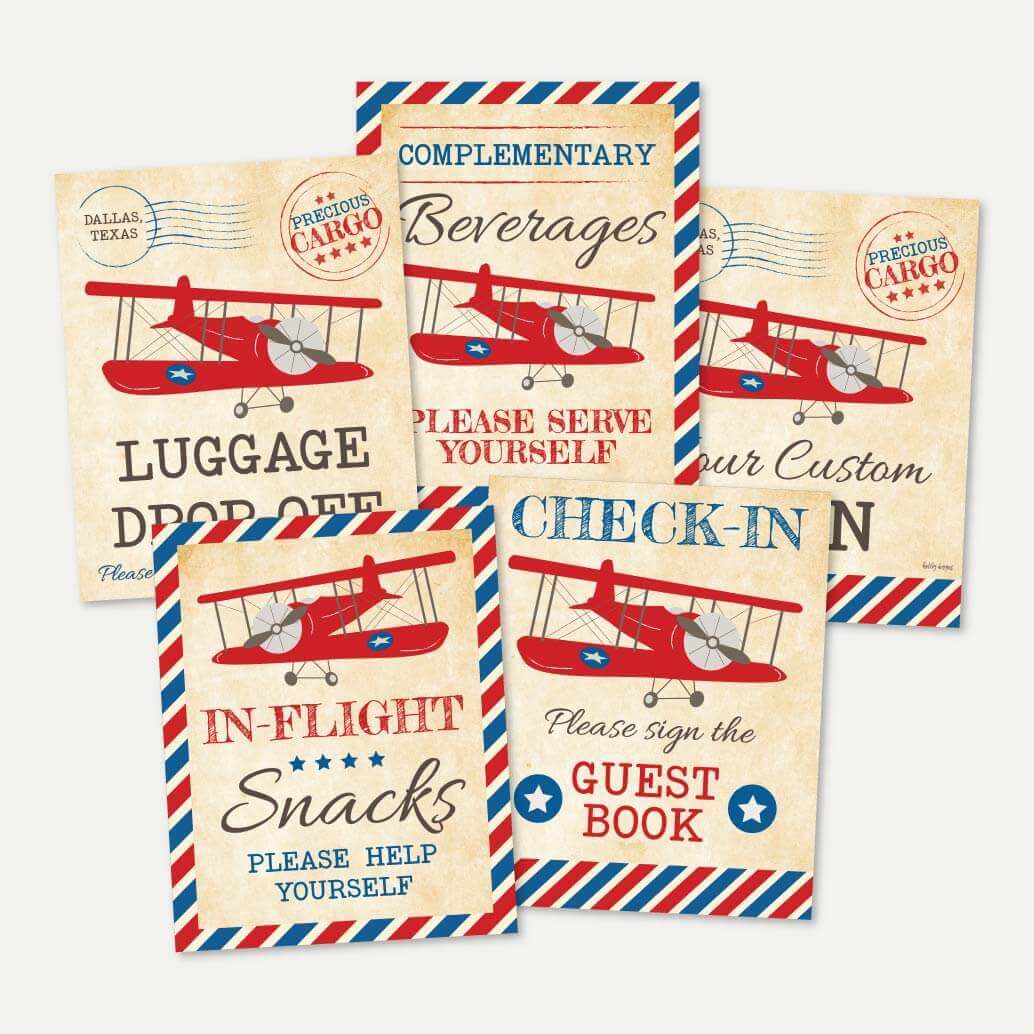 Printable Airplane Baby Shower Signs Set Templates | Hadley Designs ...