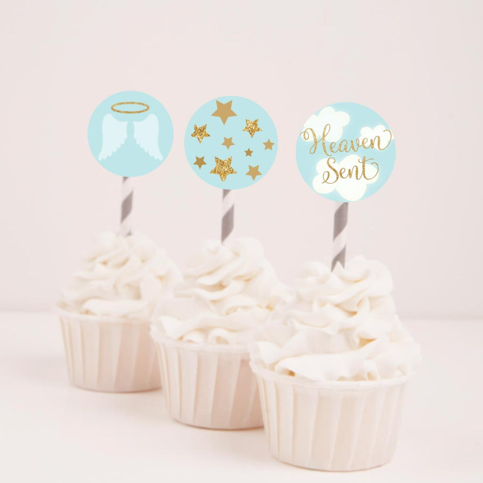 Printable Angel Boy Baby Shower Cupcake Toppers | Hadley Designs ...