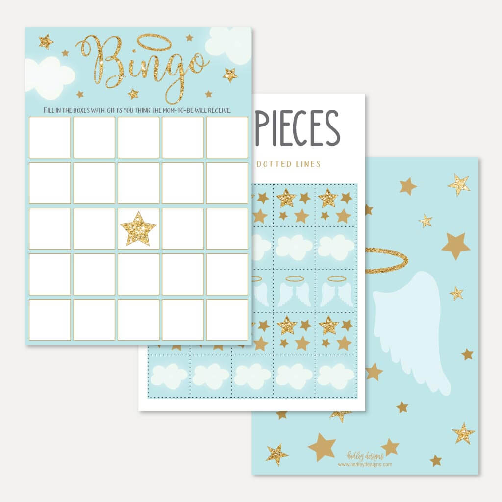 Printable Angel Boy Baby Shower Bingo Template | Hadley Designs ...