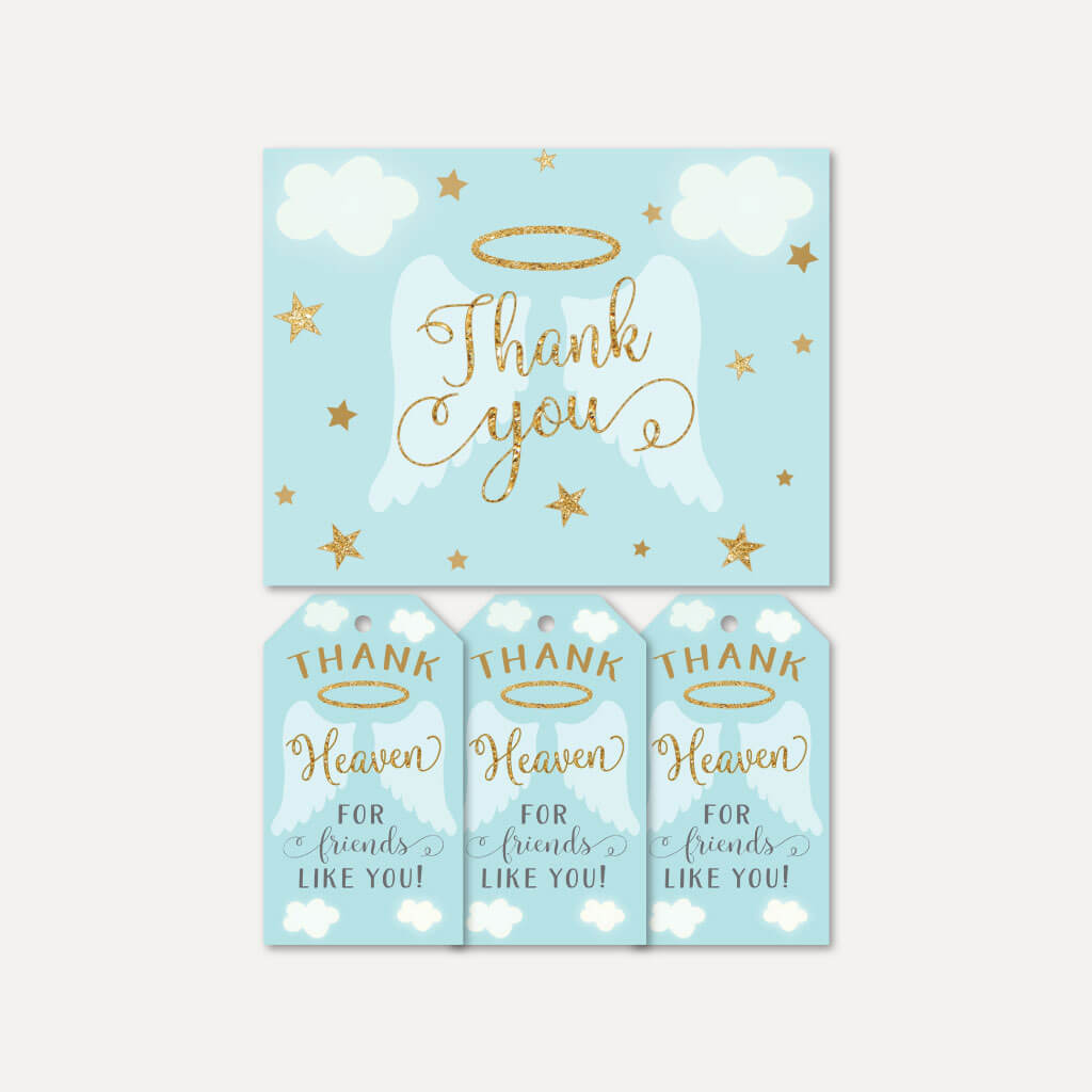 Printable Angel Boy Thank You Card and Favor Tags Templates | Hadley ...