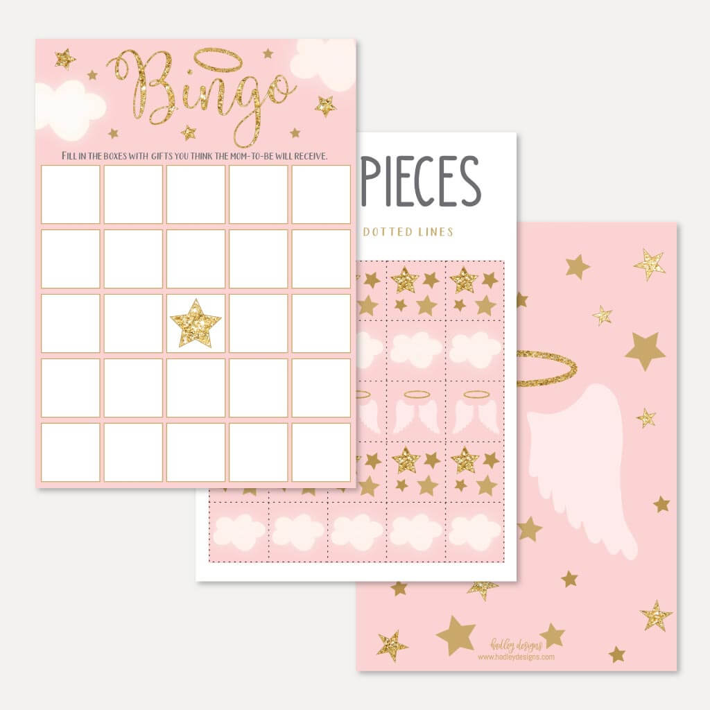 Printable Angel Girl Baby Shower Bingo Game Template | Hadley Designs