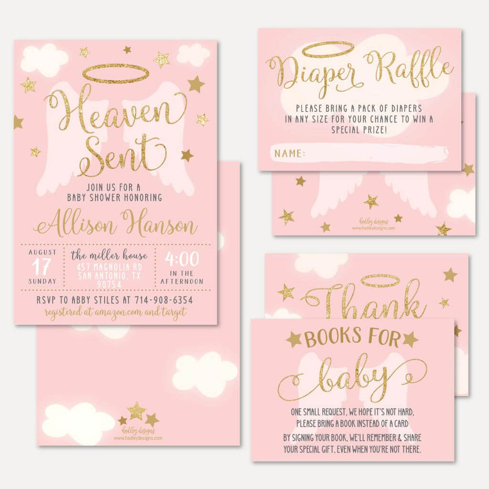 Printable Angel Girl Baby Shower Invitation Suite Template | Hadley Designs