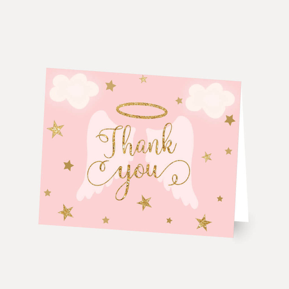 Printable Angel Girl Baby Shower Thank You Card and Favor Tag Templates ...
