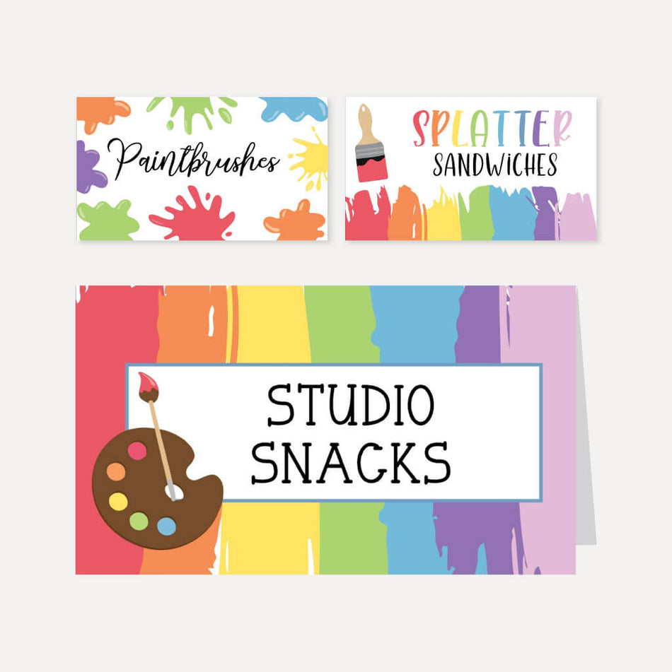 Printable Art Kids Party Food Tent Cards Template | Hadley Designs ...