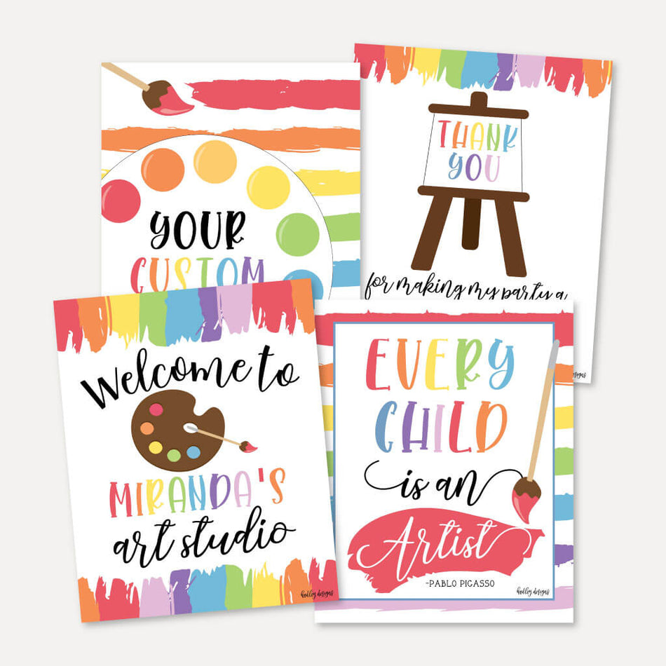 Printable Art Kids Party Sign Set Templates | Hadley Designs - Printables