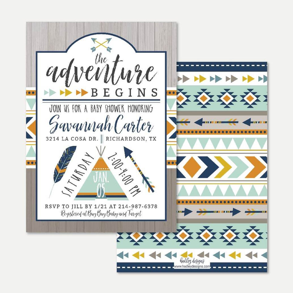Printable Aztec Adventure Boy Baby Shower Invitation Template | Hadley ...
